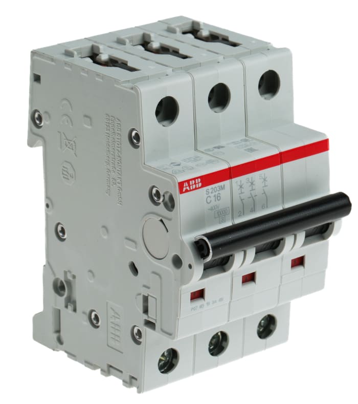 2CDS273001R0164 S203M-C16 ABB | ABB System Pro M Compact S200M MCB, 3P, 16A Curve C, 440V AC, 10 ...