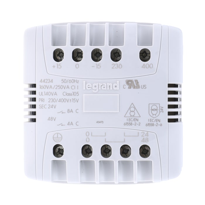 0 442 34 Legrand | Legrand 160VA DIN Rail Transformer, 230V ac, 400V ac ...