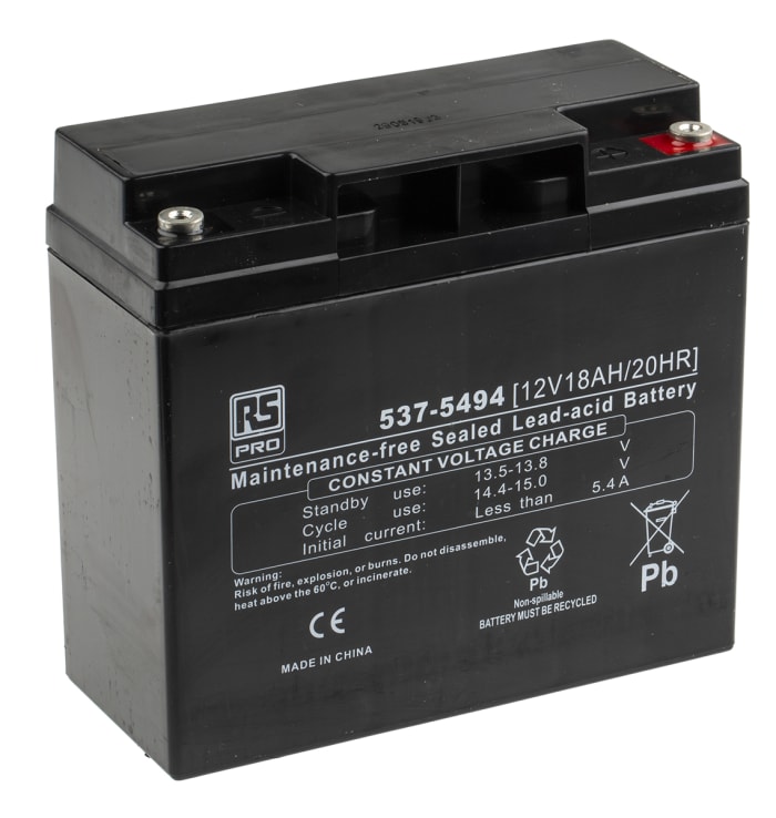 RS PRO | RS PRO 12V T12 Sealed Lead Acid Battery, 18Ah | 537-5494 | RS