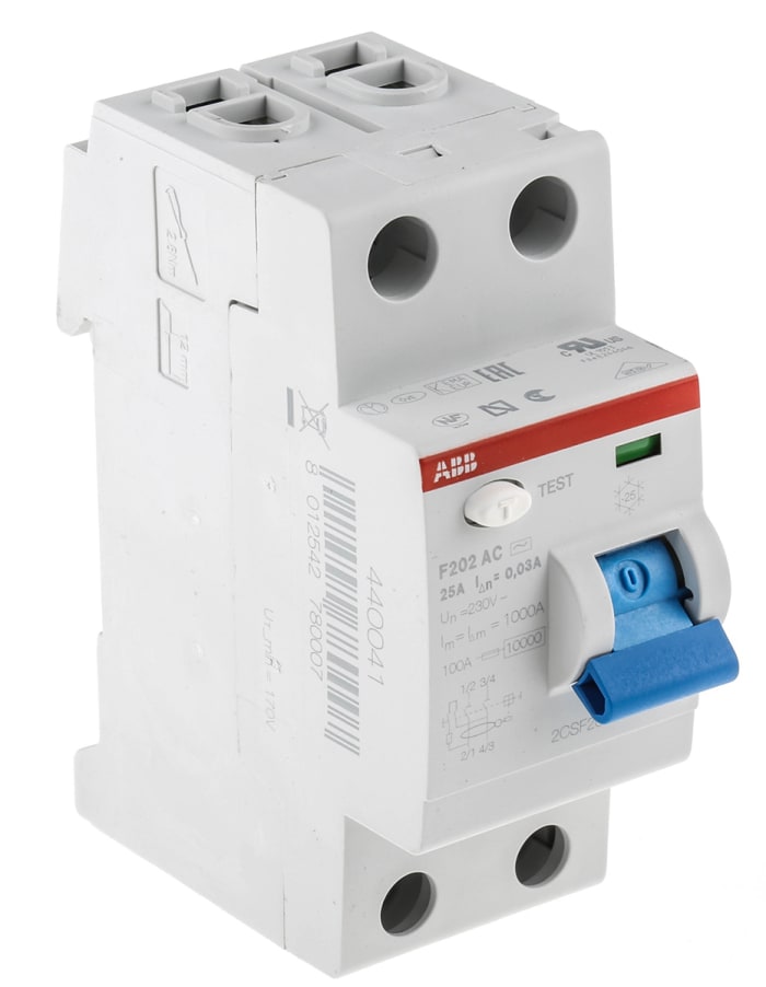 2CSF202001R1250 F202 AC-25/0,03 ABB | ABB F200 RCCB, 25A, 2 Pole, 30mA, Type AC, 230V | 537-7355 ...