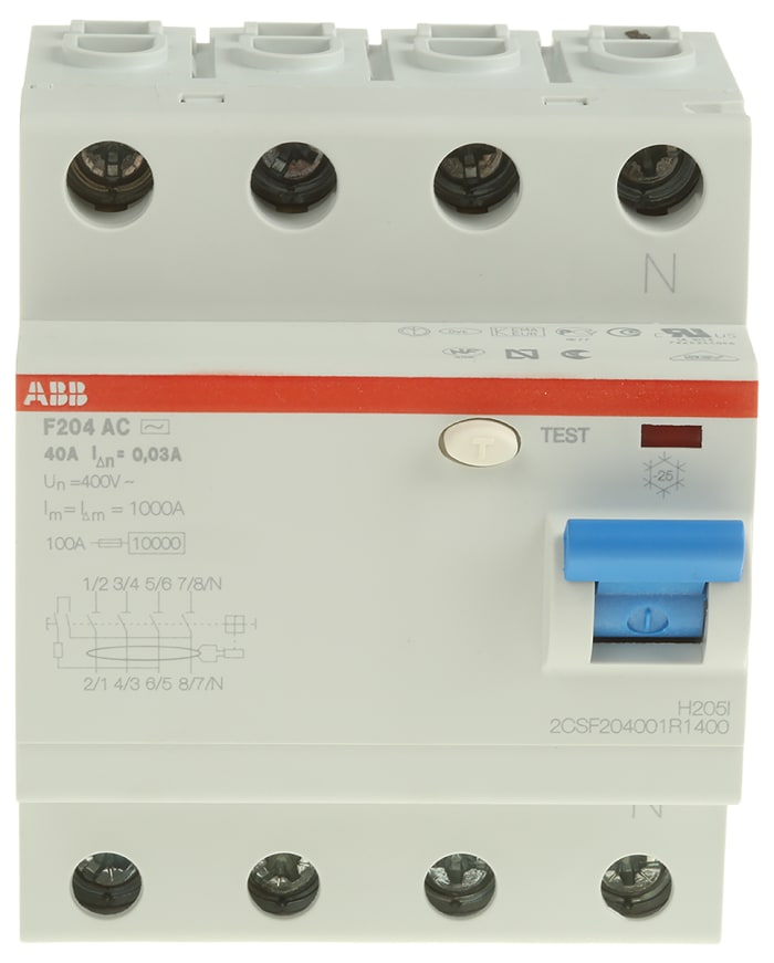 2CSF204001R3630 F204 AC-63/0,3 ABB | Interruptor diferencial ABB, 63A Tipo AC, 4 Polos, 300mA ...