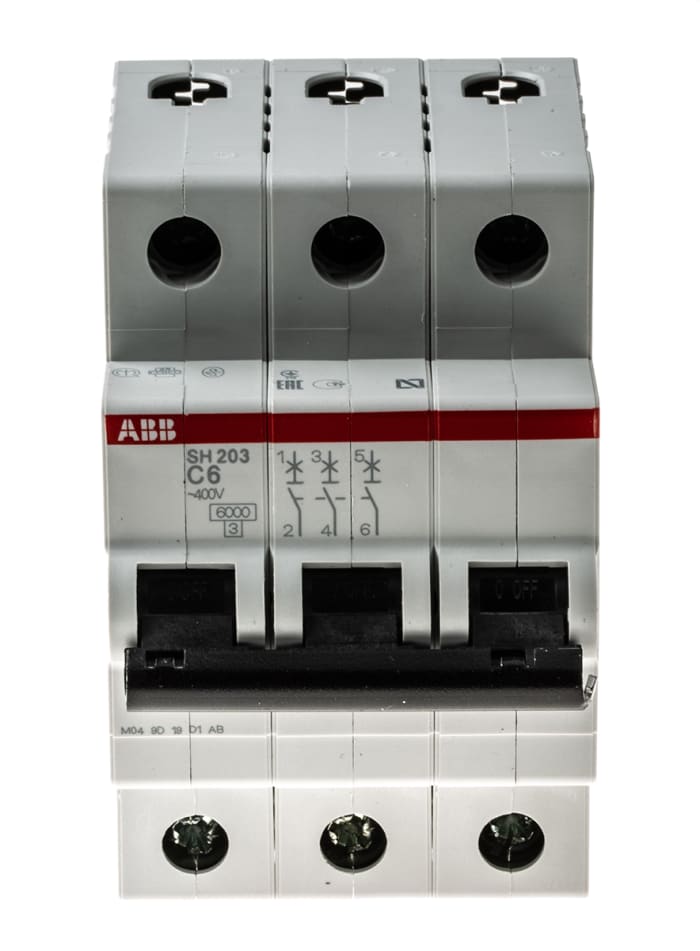 2CDS213001R0064 SH203-C6 ABB | ABB Compact Home SH200 MCB, 3P, 6A Curve C, 440V AC, 6 kA ...