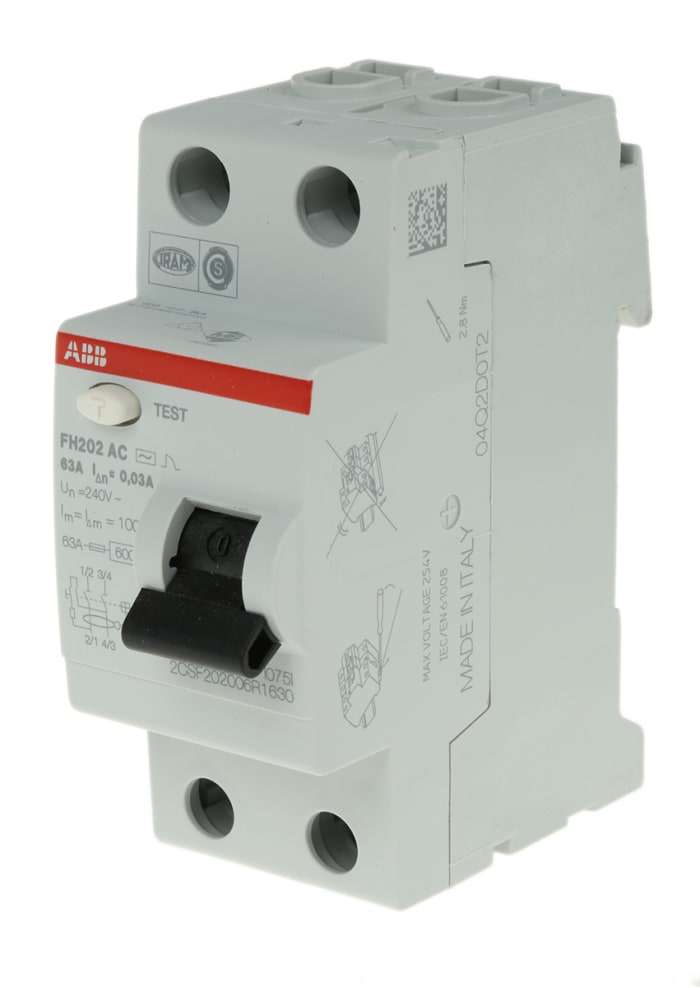 2CSF202006R1630 FH202 AC-63/0,03 ABB | Interruptor diferencial ABB, 63A Tipo AC, 2 Polos, 30mA ...