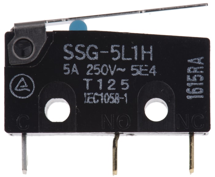 SSG-5L1H Omron | Microinterruptor Coaxial en Subminiatura, Palanca Articulada SPDT 5 A a 125 V ...