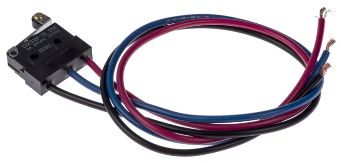 D2SW-3L2M Omron | Omron Roller Lever Micro Switch, Pre-wired Terminal, 3 A @ 30 V dc, SPDT, IP67 ...
