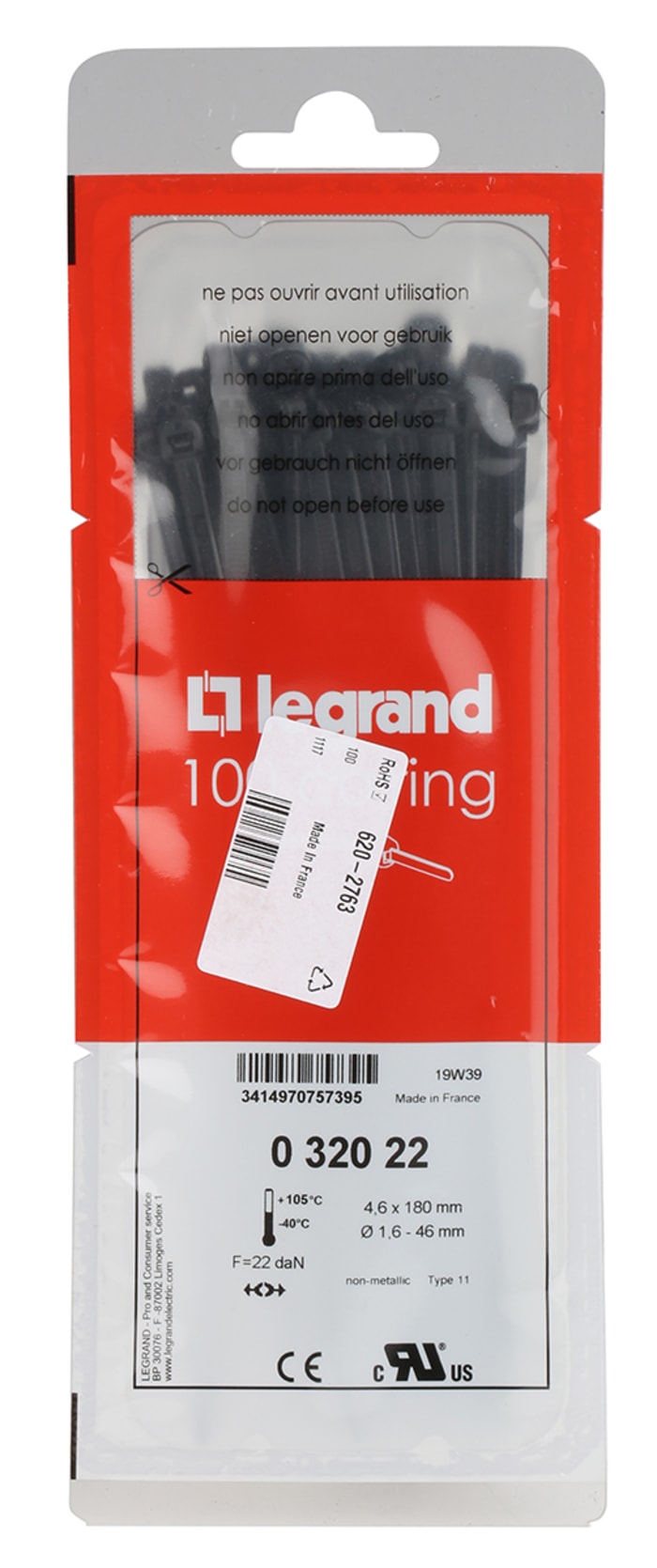 0 320 22 Legrand | Legrand Black Cable Tie Nylon, 180mm x 4.6 mm | 620 ...