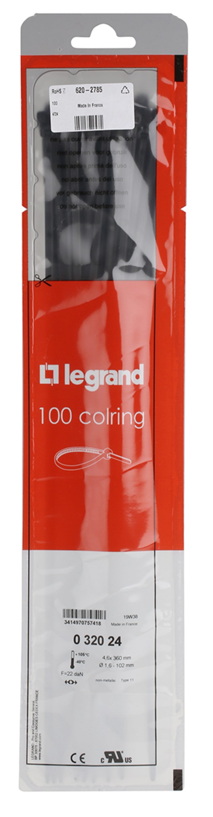 0 320 24 Legrand | Legrand Cable Tie, 360mm x 4.6 mm, Black Nylon, Pk ...