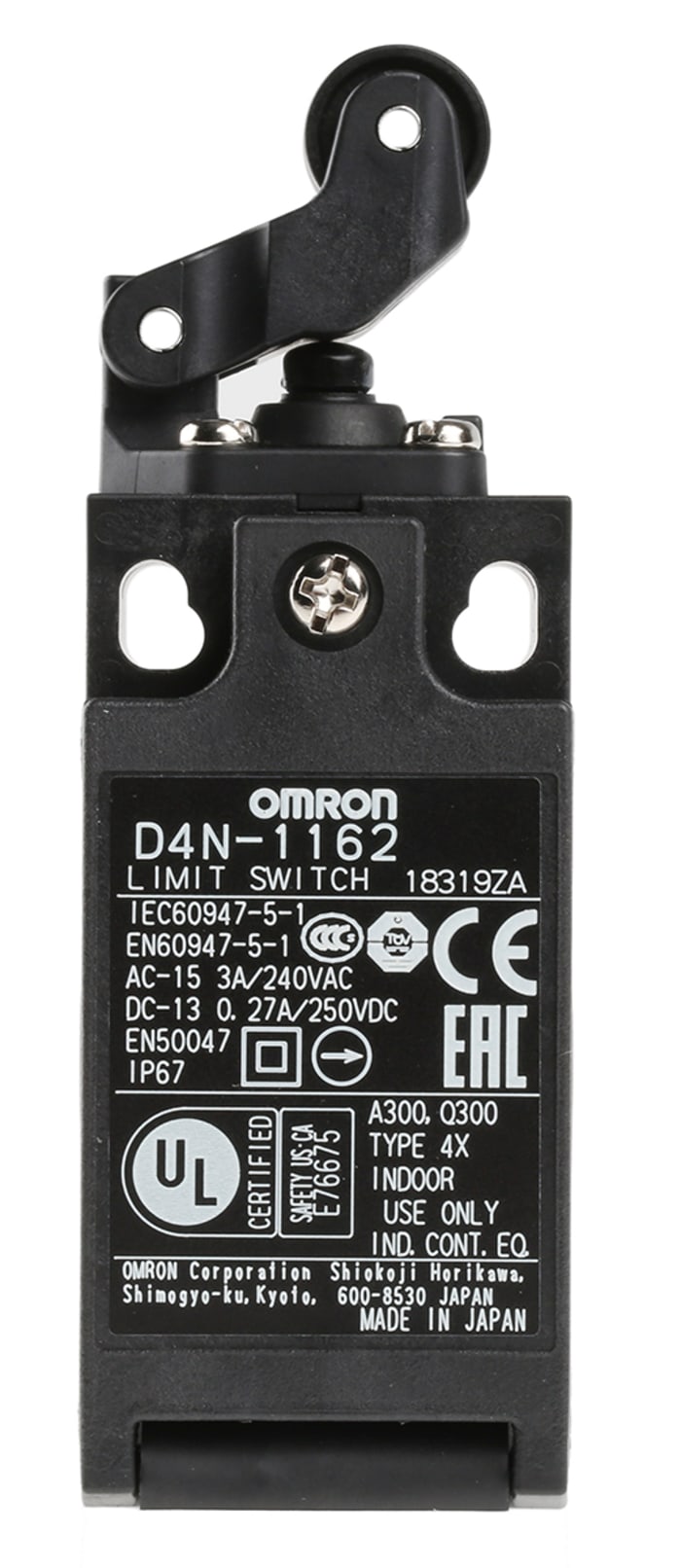 D4N-1162 Omron | Omron D4N Series Roller Plunger Interlock Switch, NO/NC, IP67, SPDT, Plastic ...