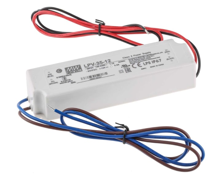 LPV-35-12 MEAN WELL | MEAN WELL LED Driver, 12V Output, 36W Output, 3A Output, Constant Voltage ...