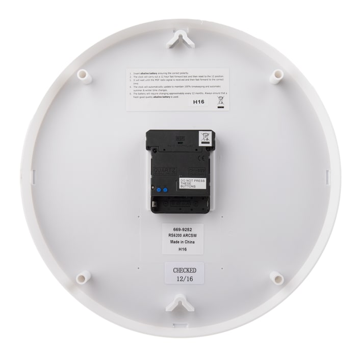 RS PRO | RS PRO White Radio Controlled Analog Wall Clock, 300mm ...