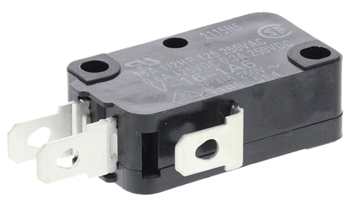 V-16-1A6 Omron | Omron Pin Plunger Micro Switch, Solder Terminal, 16 A @ 250 V ac, SPDT, IP40 ...