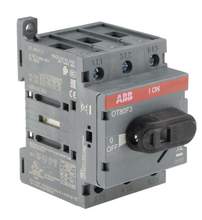 OT80F3 1SCA105798R1001 ABB | ABB 3P Pole DIN Rail Isolator Switch - 80A Maximum Current, 37kW ...
