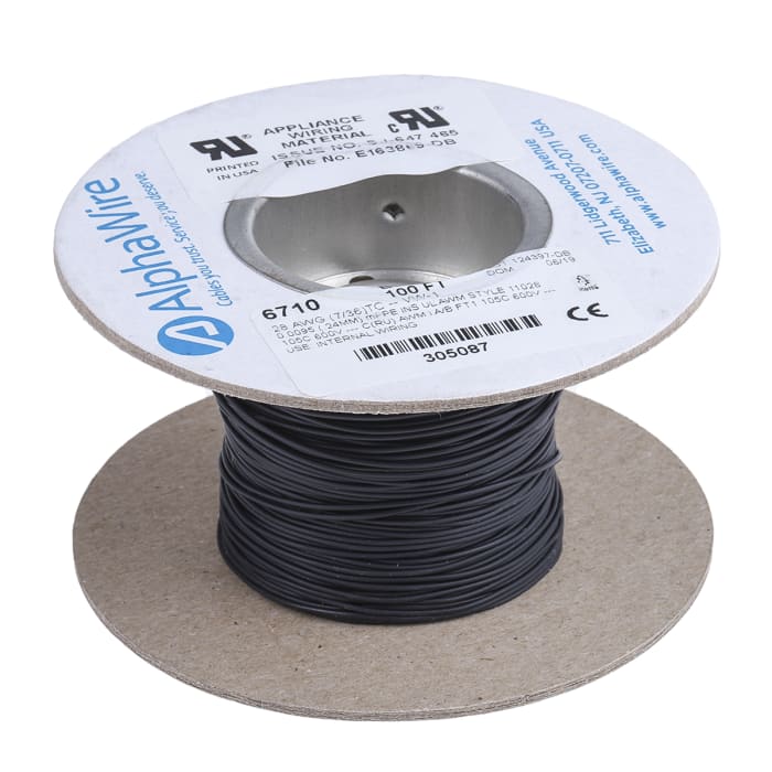 6710 BK005 Alpha Wire | Alpha Wire Ecogen Ecowire Series Black 0.08 mm² ...