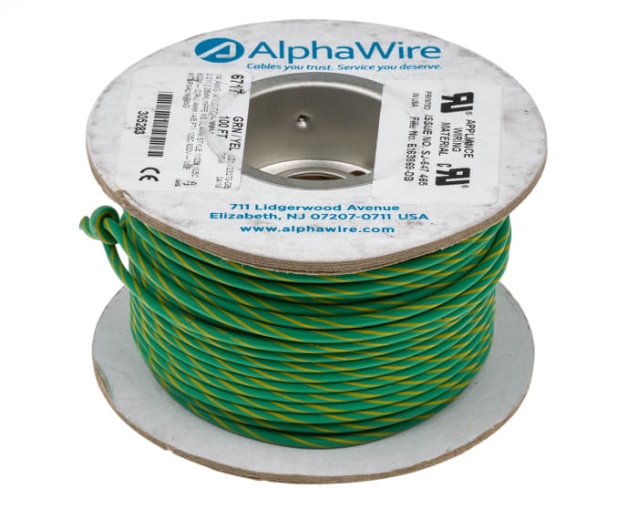 6717 GY005 Alpha Wire | Alpha Wire Ecogen Ecowire Series Green/Yellow 2 ...