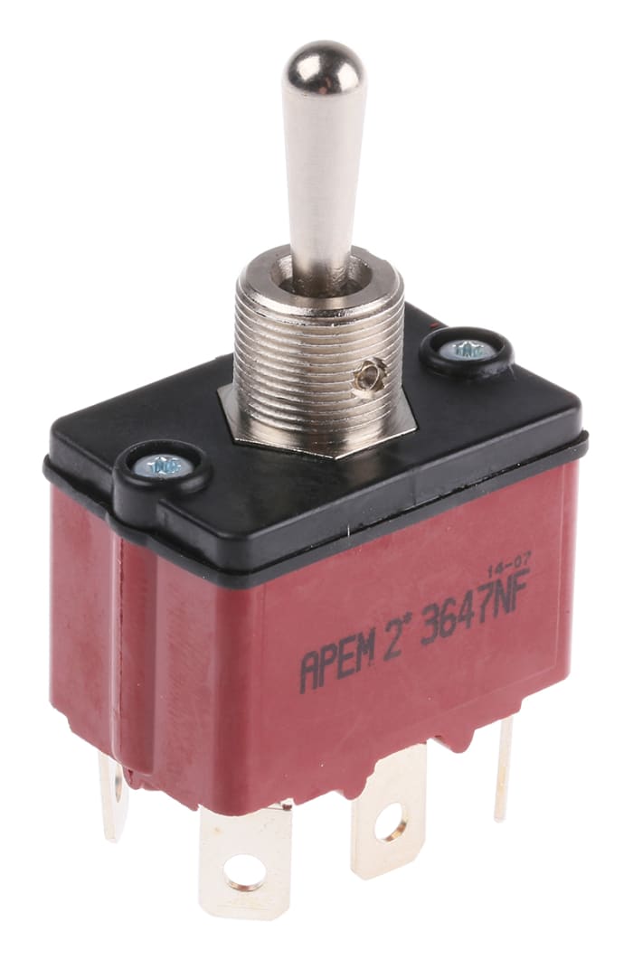 3647NF/2 APEM | APEM Toggle Switch, Panel Mount, (On)-Off-(On), DPST, Tab Terminal, 28V dc | 692 ...