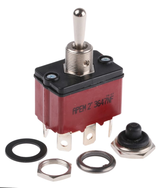 3647NF/2 APEM | APEM Toggle Switch, Panel Mount, (On)-Off-(On), DPST ...