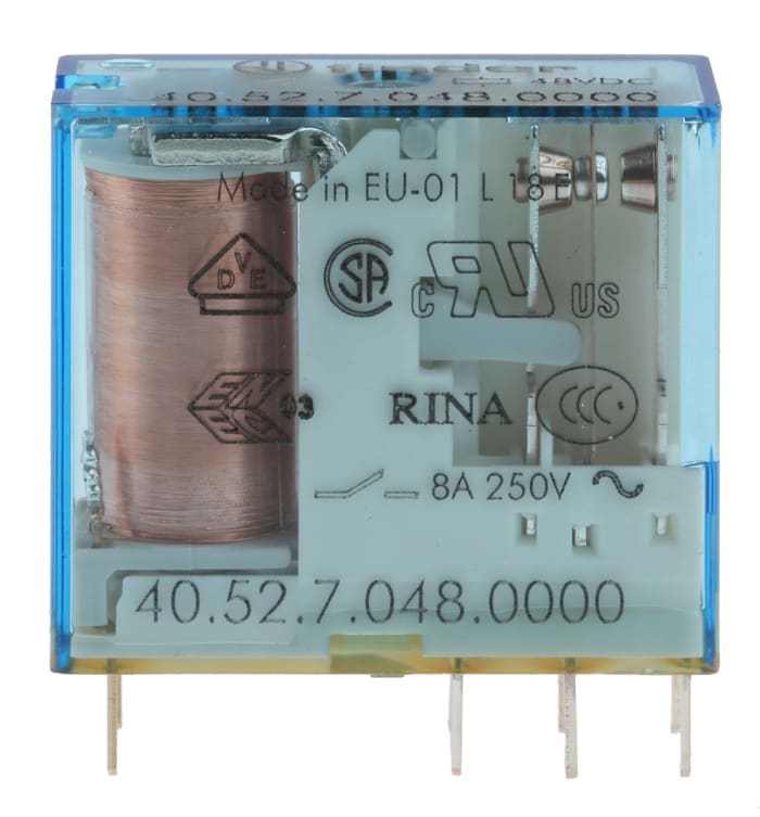 40.52.7.048.0000 Finder | Finder PCB Mount Power Relay, 48V dc Coil, 8A ...