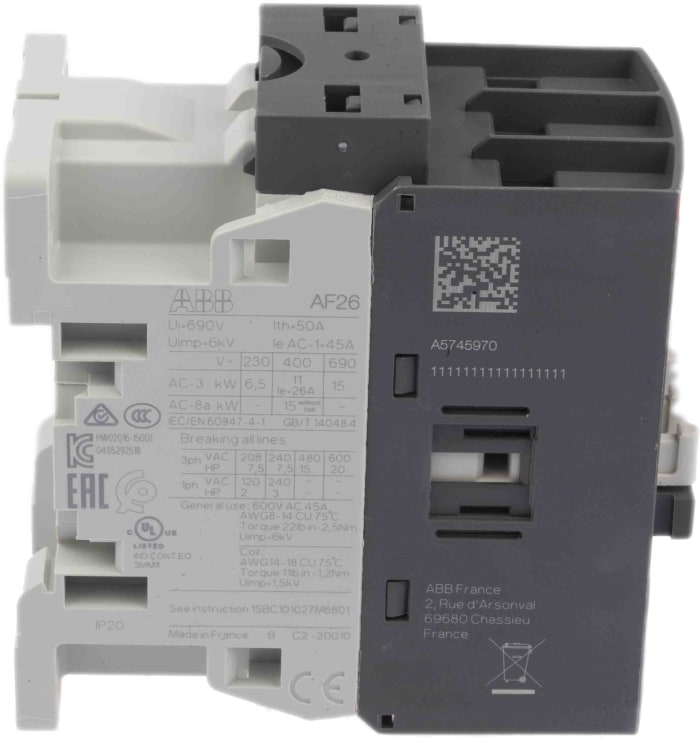 1SBL237001R1300 AF26-30-00-13 ABB | ABB AF26 AF Contactor, 230 V ac Coil, 3 Pole, 45 A, 11 kW ...