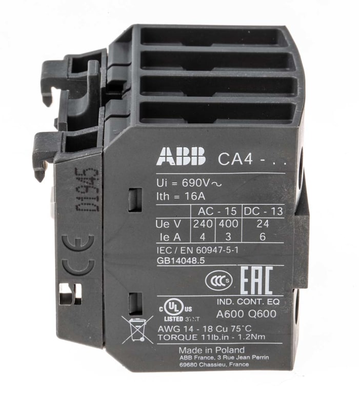 1SBN010140R1022 CA4-22E ABB | ABB Auxiliary Contact, 4 Contact, 2NC ...