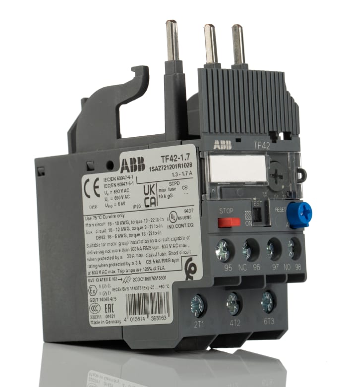1SAZ721201R1028 TF42-1.7 ABB | ABB TF42 Thermal Overload Relay 1NO ...