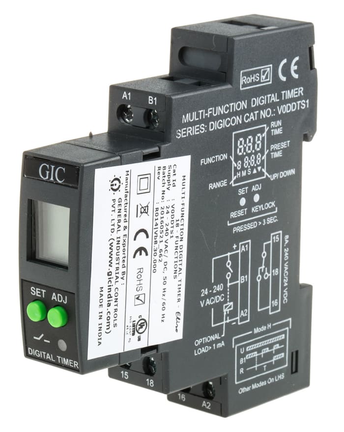 V0DDTS1 GIC | GIC DIN Rail Mount Timer Relay, 24 → 240V ac/dc, 1 ...