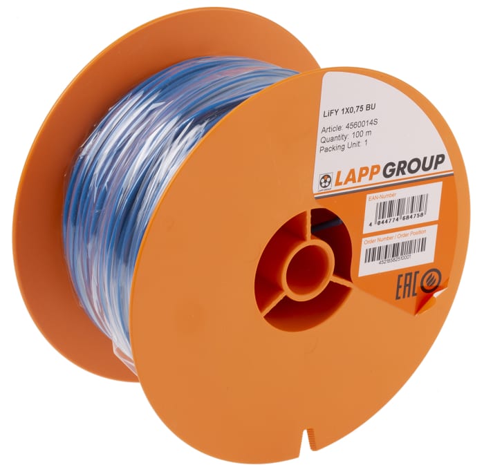 4560014S Lapp | Lapp Blue 0.82 mm² Hook Up Wire, 18 AWG, 100m, PVC ...