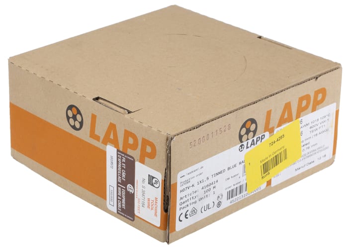 4160414 Lapp | Lapp Blue 1.5 mm² Hook Up Wire, 15 AWG, 100m, PVC ...