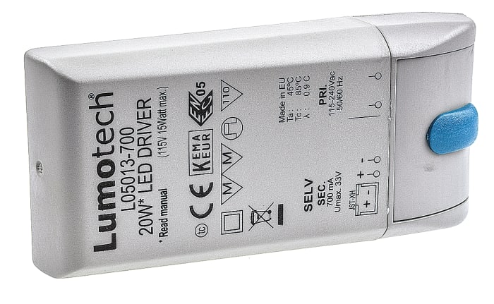 L05013-700 Lumotech | Lumotech LED Driver, 3 → 33V Output, 20W Output, 700mA Output, Constant ...