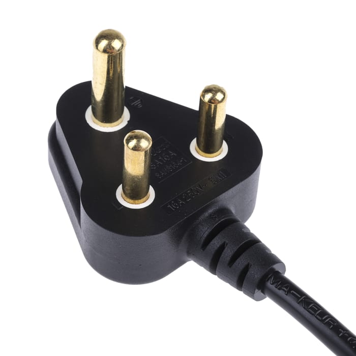 RS PRO | RS PRO IEC C13 Socket to Type M South African Plug Power Cord ...
