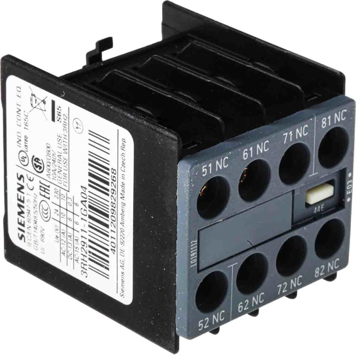3RH2911-1GA04 Siemens | Siemens Auxiliary Contact, 4 Contact, 4NC, Snap-On, Sirius Innovation ...