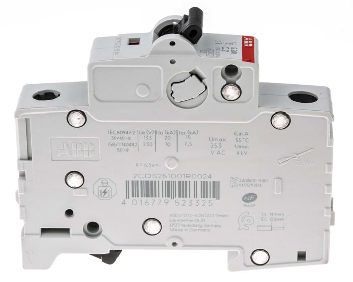 2CDS251001R0024 S201-C2 ABB | ABB System Pro M Compact S200 MCB, 1P, 2A Curve C, 230V AC, 72V DC ...