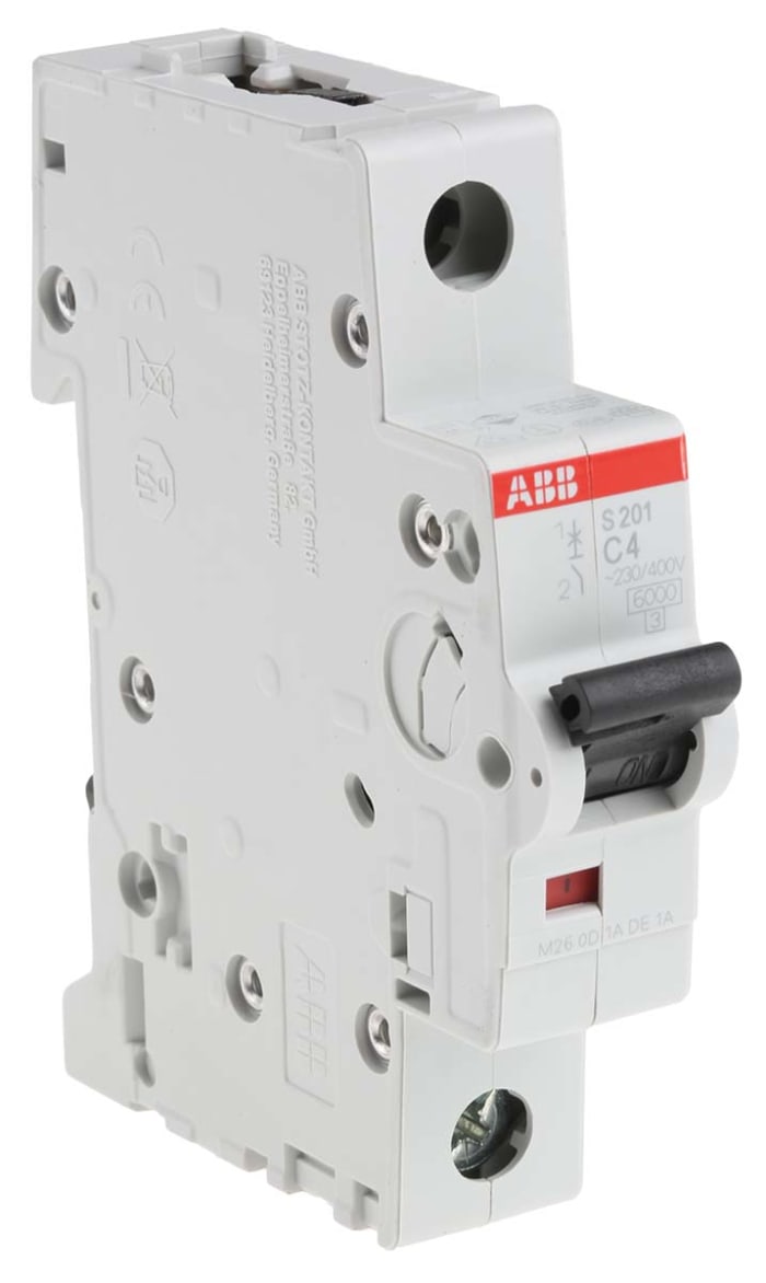 2CDS251001R0044 S201-C4 ABB | ABB System Pro M Compact S200 MCB, 1P, 4A Curve C, 253V AC, 72V DC ...