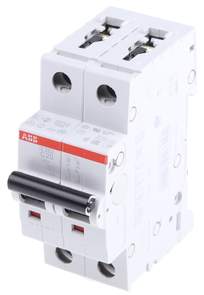 2CDS252001R0204 S202-C20 ABB | ABB System Pro M Compact S200 MCB, 2P, 20A Curve C, 400V AC, 125V ...