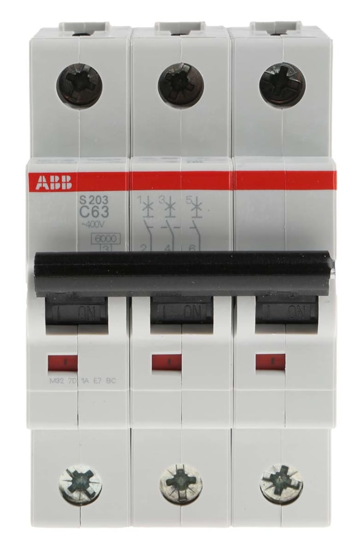 2CDS253001R0634 S203-C63 ABB | ABB System Pro M Compact S200 MCB, 3P, 63A Curve C, 400V AC, 12V ...