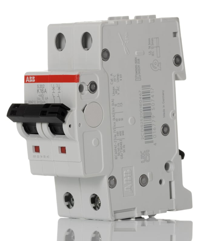 2CDS252001R0467 S202-K16 ABB | ABB System Pro M Compact S200 MCB, 2P, 16A Curve K, 400V AC, 6 kA ...