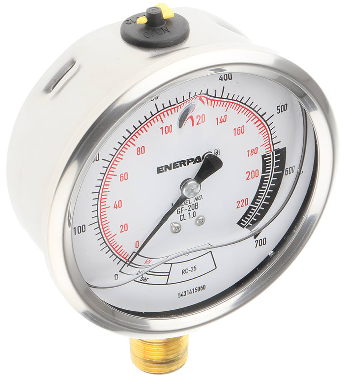 GF20B Enerpac | Enerpac 1/2 in NPTF Pressure Gauge, 100 mm, 700 bar ...