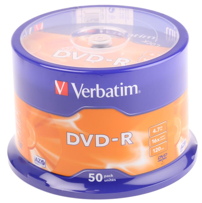 43548 Verbatim | DVD r Verbatim 4,7 GB 16X, DVD-R, pack de 50 | 750 ...