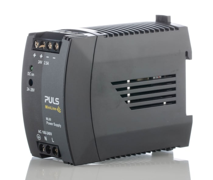 ML60.241 PULS | Fuente de alimentación de carril DIN PULS MiniLine MLY, 1 salida 24V dc 2.5A 60W ...