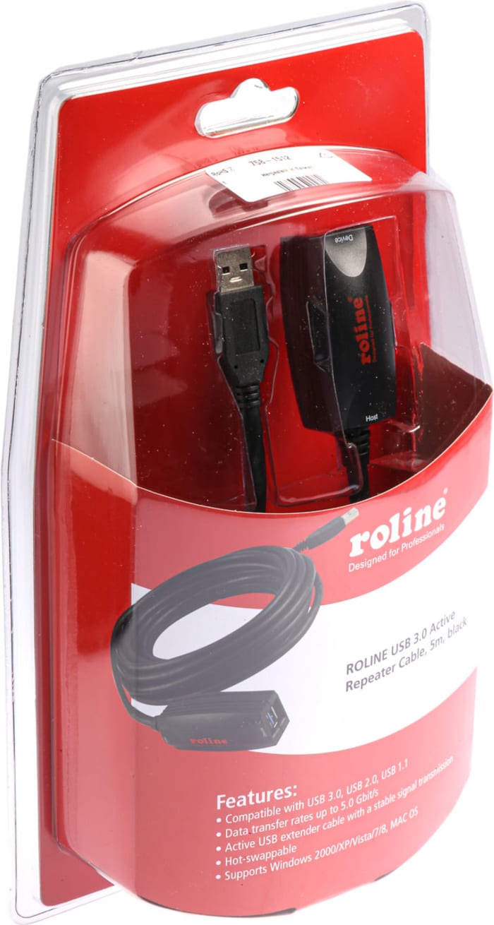 12.04.1096-8 Roline | Roline USB 3.0, Male USB A to Female USB A, 5m ...