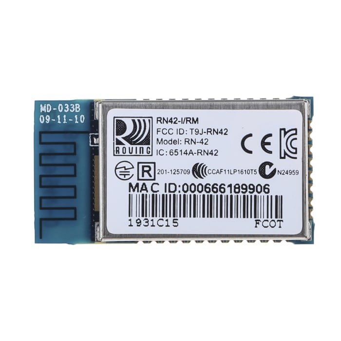 RN42-I/RM Microchip | Microchip RN42-I/RM Bluetooth Module 2.1, 1.1, 1.2, 2 | 765-2879 | RS