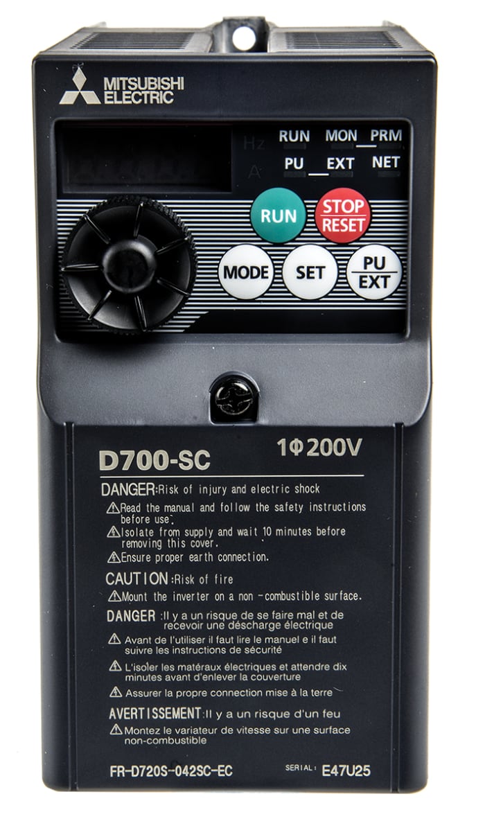FR-D720S-042SC-EC Mitsubishi Electric | Mitsubishi Inverter Drive, 0.75 kW, 1 Phase, 230 V ac, 4 ...