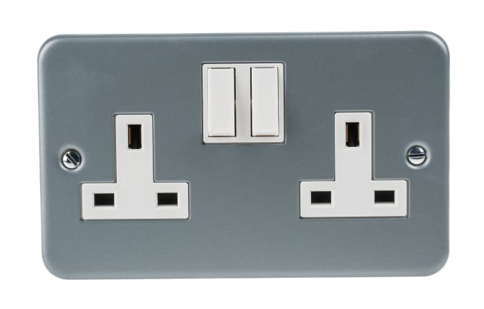 RS PRO | RS PRO RS Metalclad Grey 2 Gang Plug Socket, 13 A Indoor, Type ...