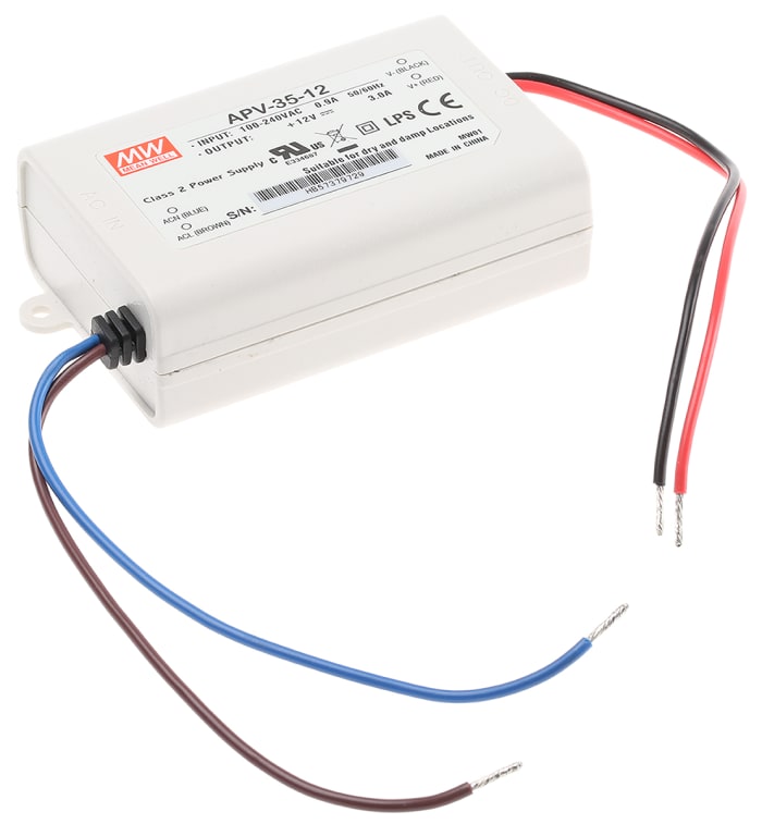 APV-35-12 MEAN WELL | MEAN WELL LED Driver, 12V Output, 36W Output, 3A Output, Constant Voltage ...