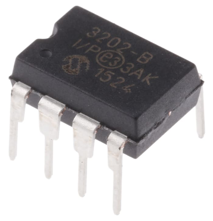 MCP3202-BI/P Microchip | Microchip, Dual 12-bit- ADC 100ksps, 8-Pin PDIP | 770-9741P | RS