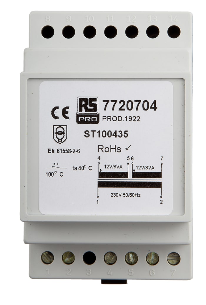 RS PRO | RS PRO 16VA DIN Rail Transformer, 230V ac Primary, 12V ac ... RS PRO | RS PRO 16VA DIN Rail Transformer, 230V ac Primary, 12V ac ...