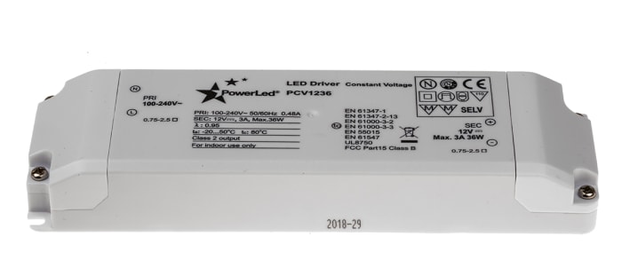 PCV1236 PowerLED | PowerLED LED Driver, 12V Output, 36W Output, 3A Output, Constant Voltage ...