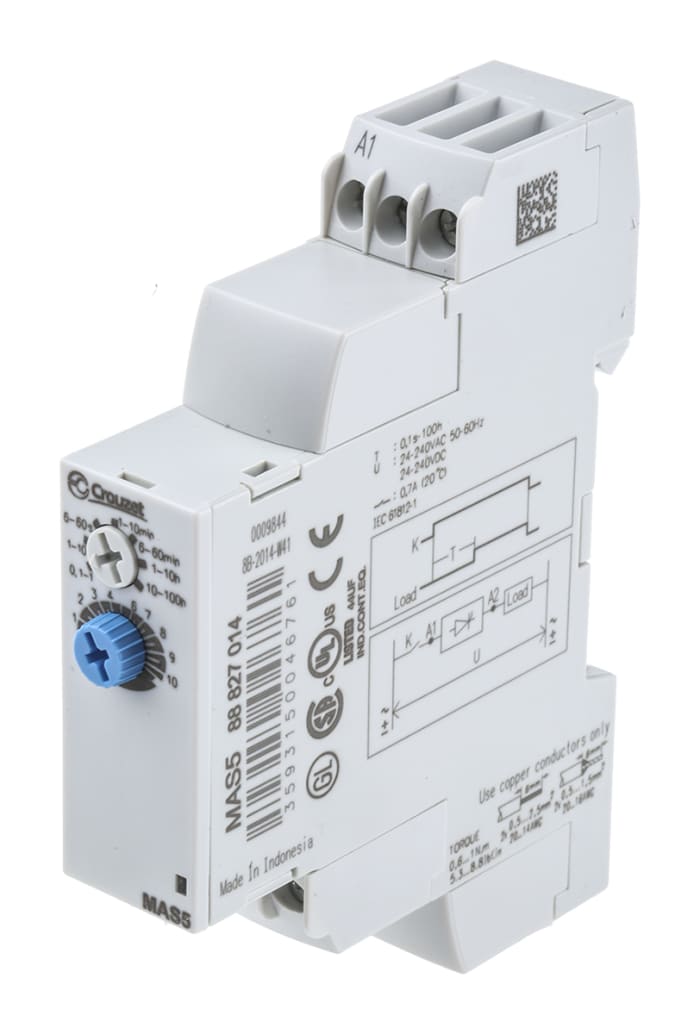 88827014 Crouzet | Crouzet DIN Rail Mount Timer Relay, 24 → 240V ac/dc ...