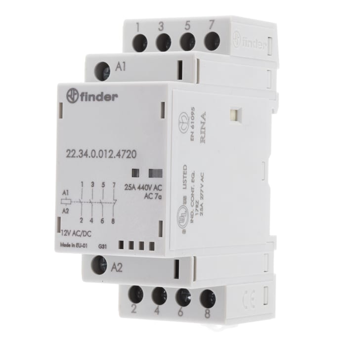 22.34.0.012.4720 Finder | Contactor Finder 22 de 4 Polos, 3 NA; 1 NC ...
