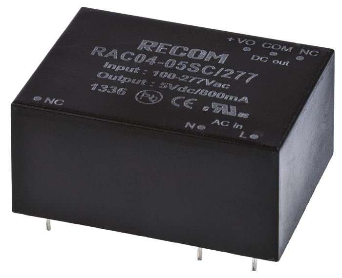RAC04-05SC/277 Recom | Recom Encapsulated, Switching Power Supply, 5V ... RAC04-05SC/277 Recom | Recom Encapsulated, Switching Power Supply, 5V ...
