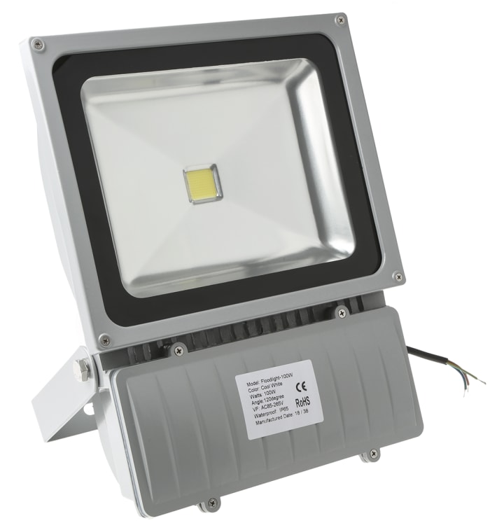 RS PRO | RS PRO Floodlight, 1 LED, 100 W, 9500 → 10500 lm, IP65, 85 → ...